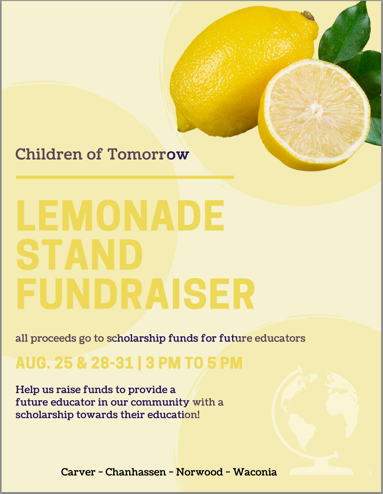 Children of Tomorrow Lemonade Stand Fundraiser – Carver Current